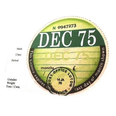 Blank Tax Disc December 1975